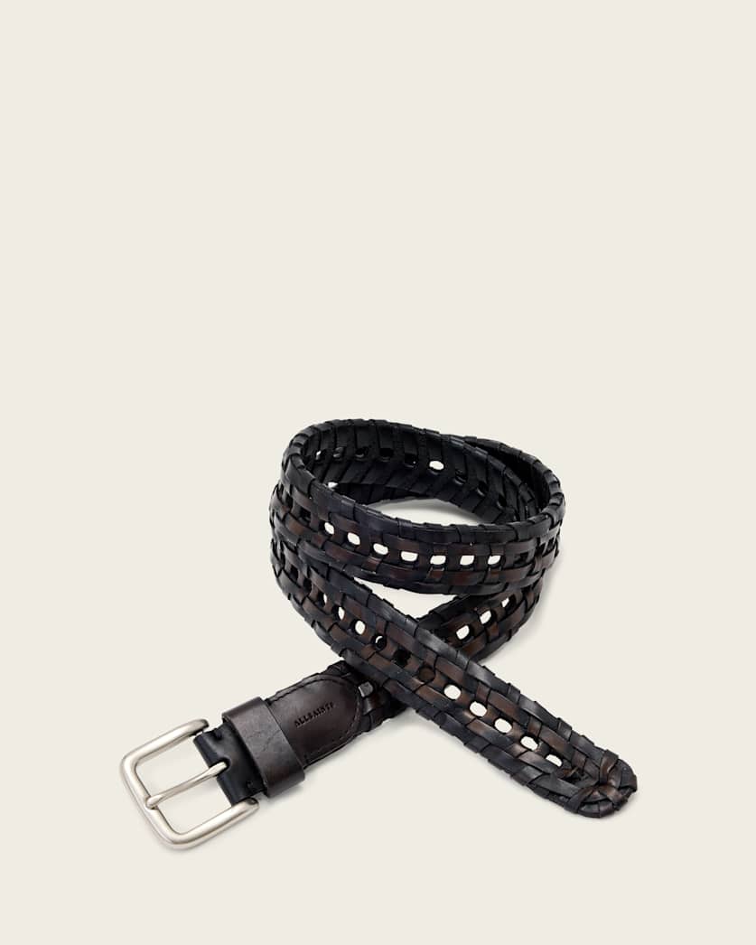 Mac Woven Leather Belt Black | ALLSAINTS Canada